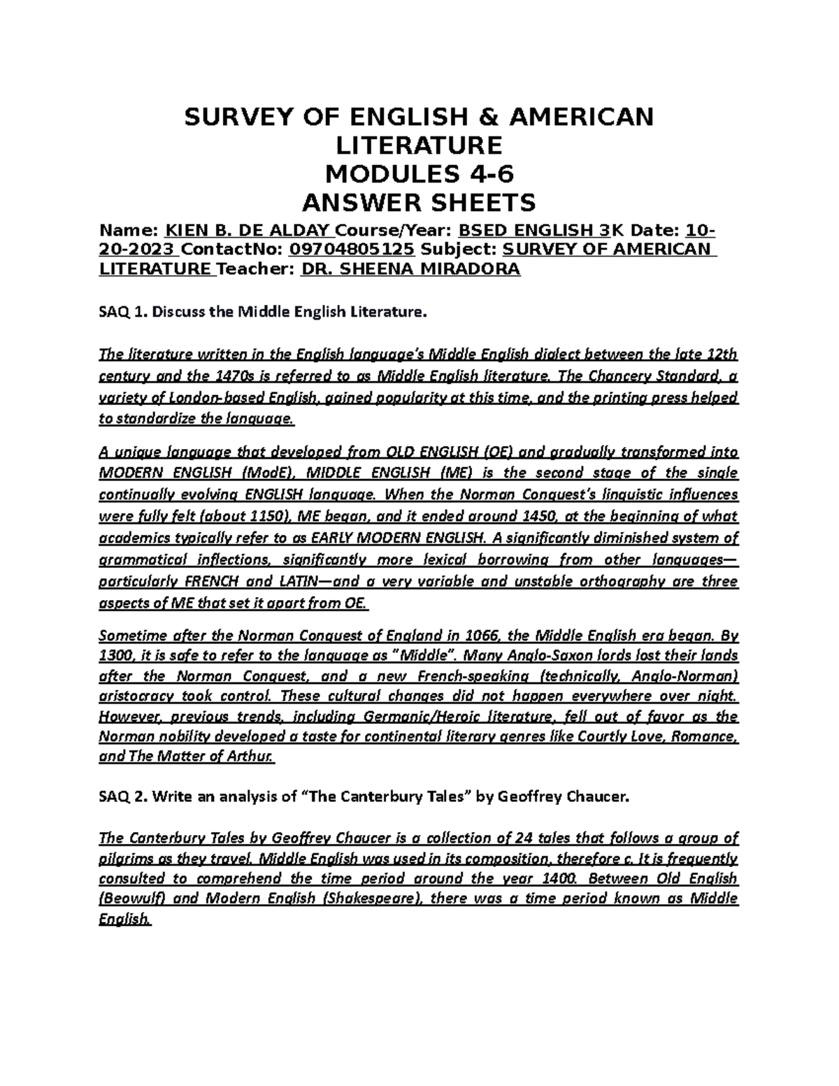 American Literature MOD 4-6 kien de alday - SURVEY OF ENGLISH ...