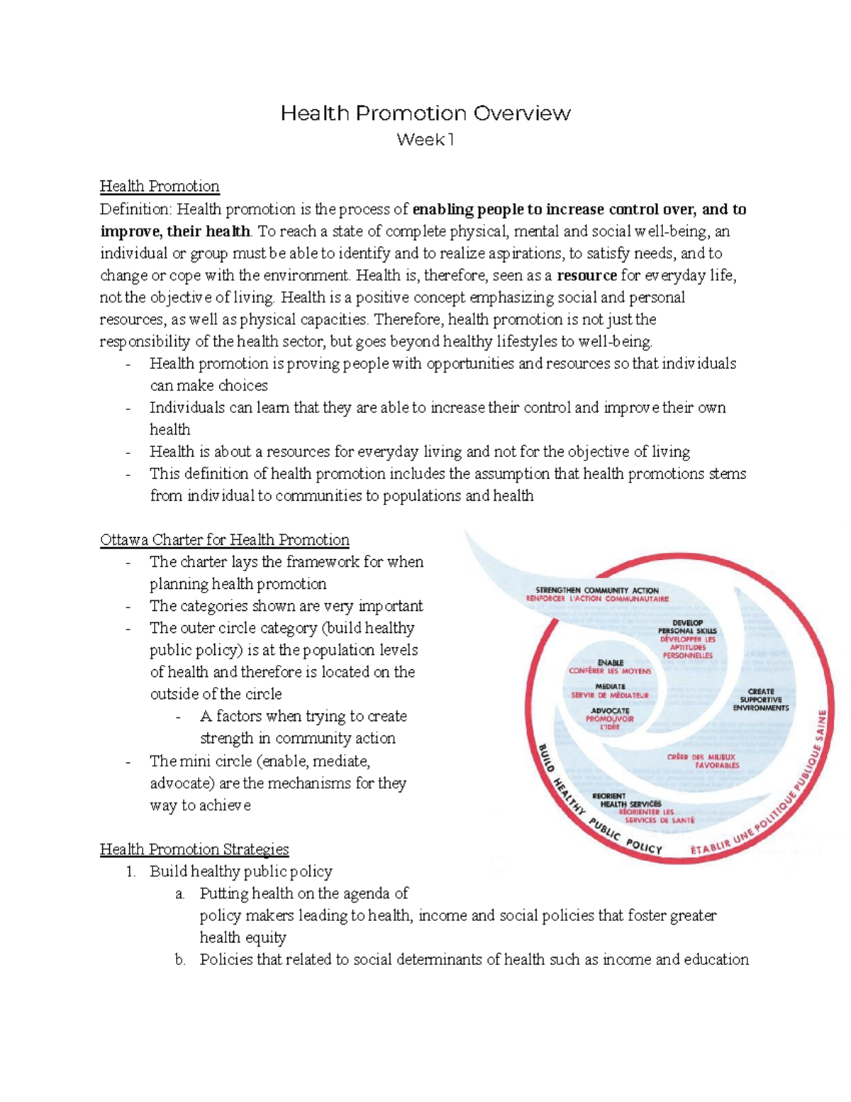 Week 1 - Lecture - Health Promotion Overview Week 1 Health Promotion ...