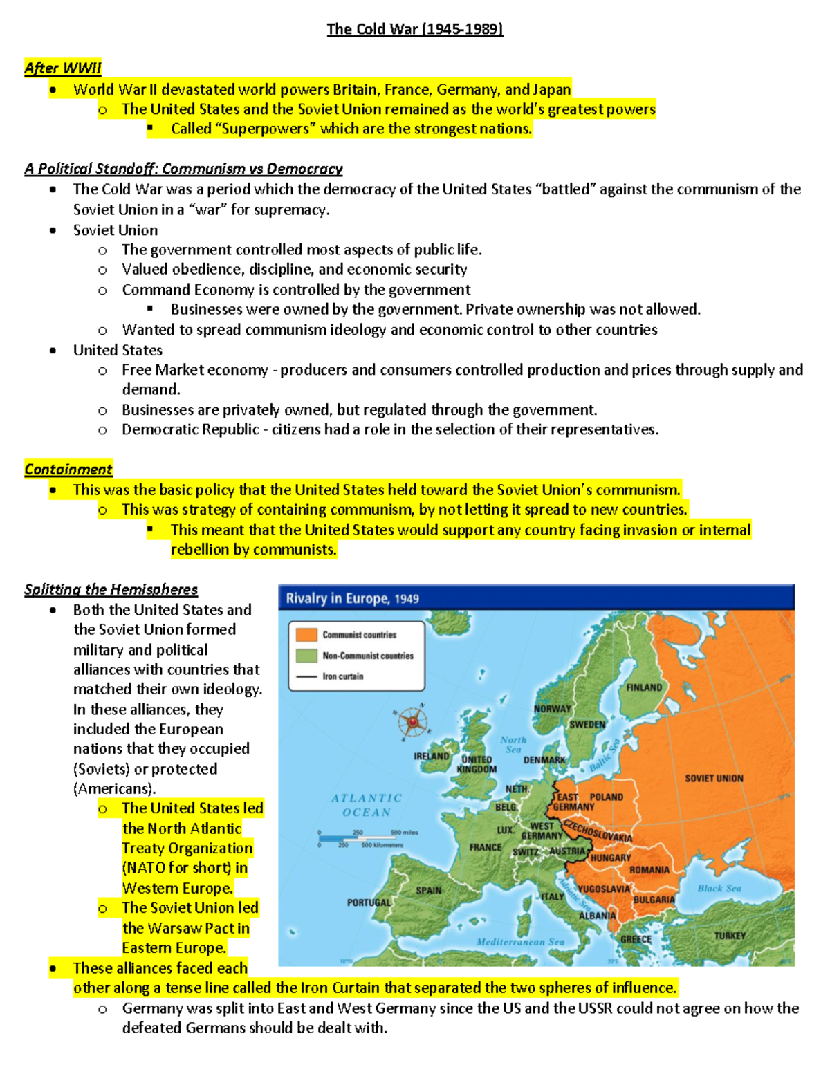 The Cold War Notes - brilliant - The Cold War (1945-1989) After WWII ...