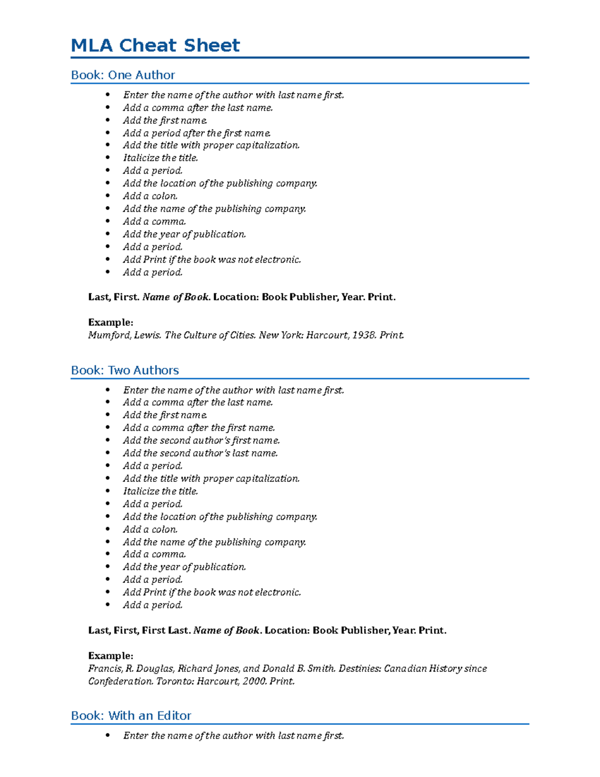 Mla Format Cheat Sheet Pdf
