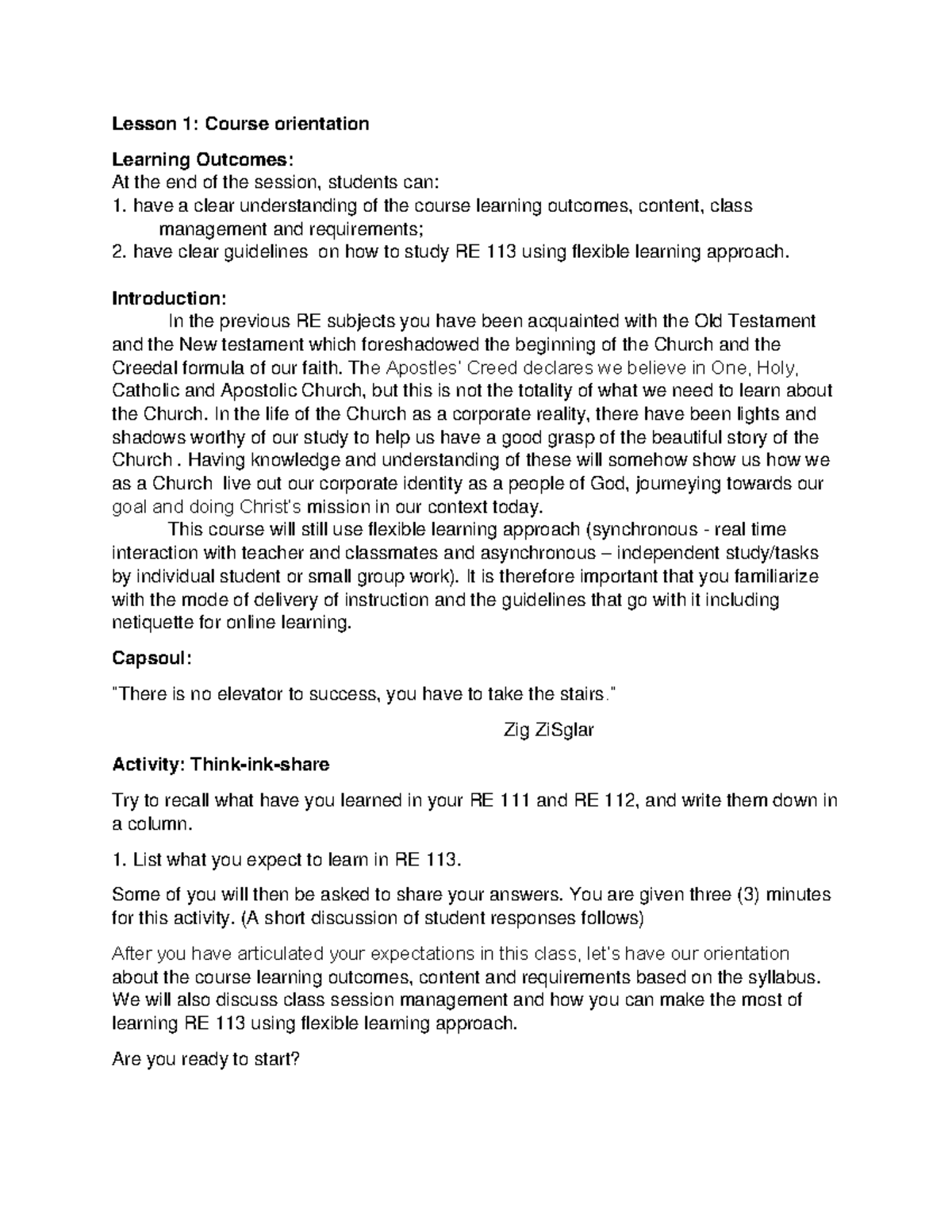 113 M1 L1 Course orientation - Lesson 1: Course orientation Learning ...