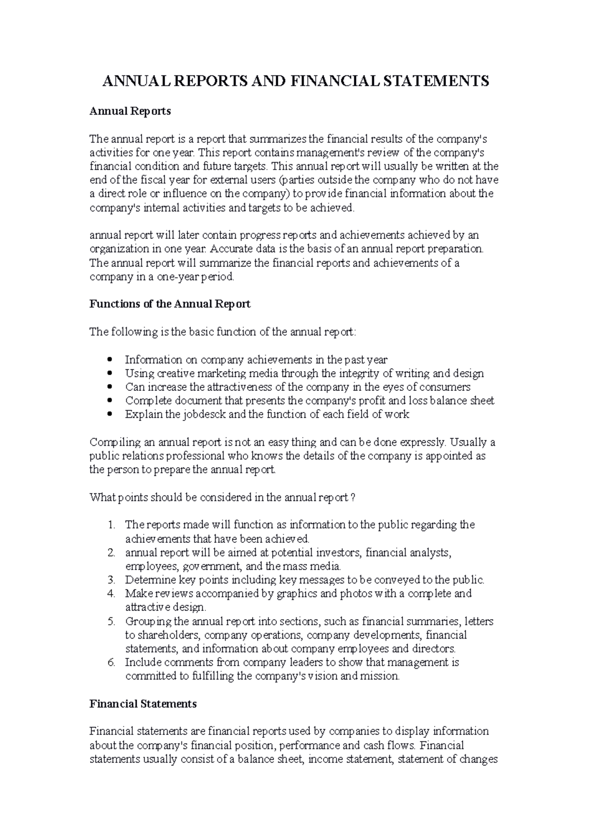 Annual Report AND Financial Statement - ANNUAL REPORTS AND FINANCIAL ...