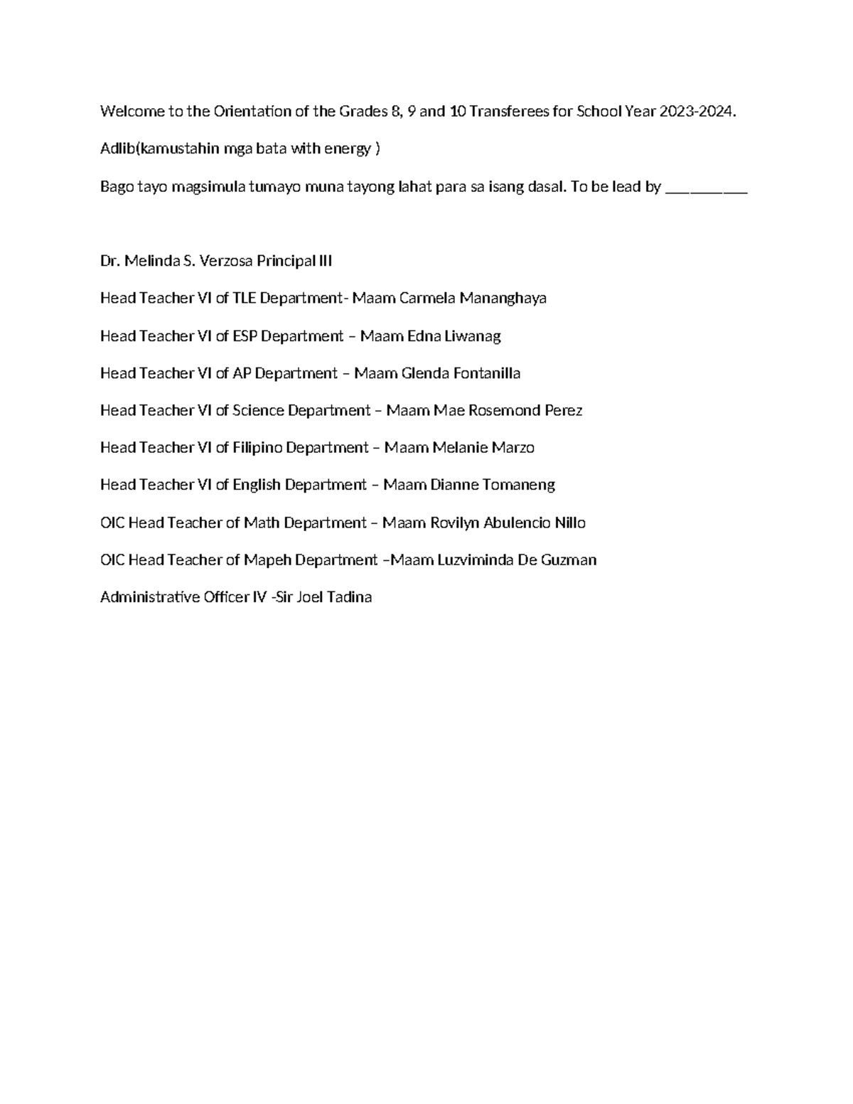 Script for being a host for event in school - Welcome to the ...