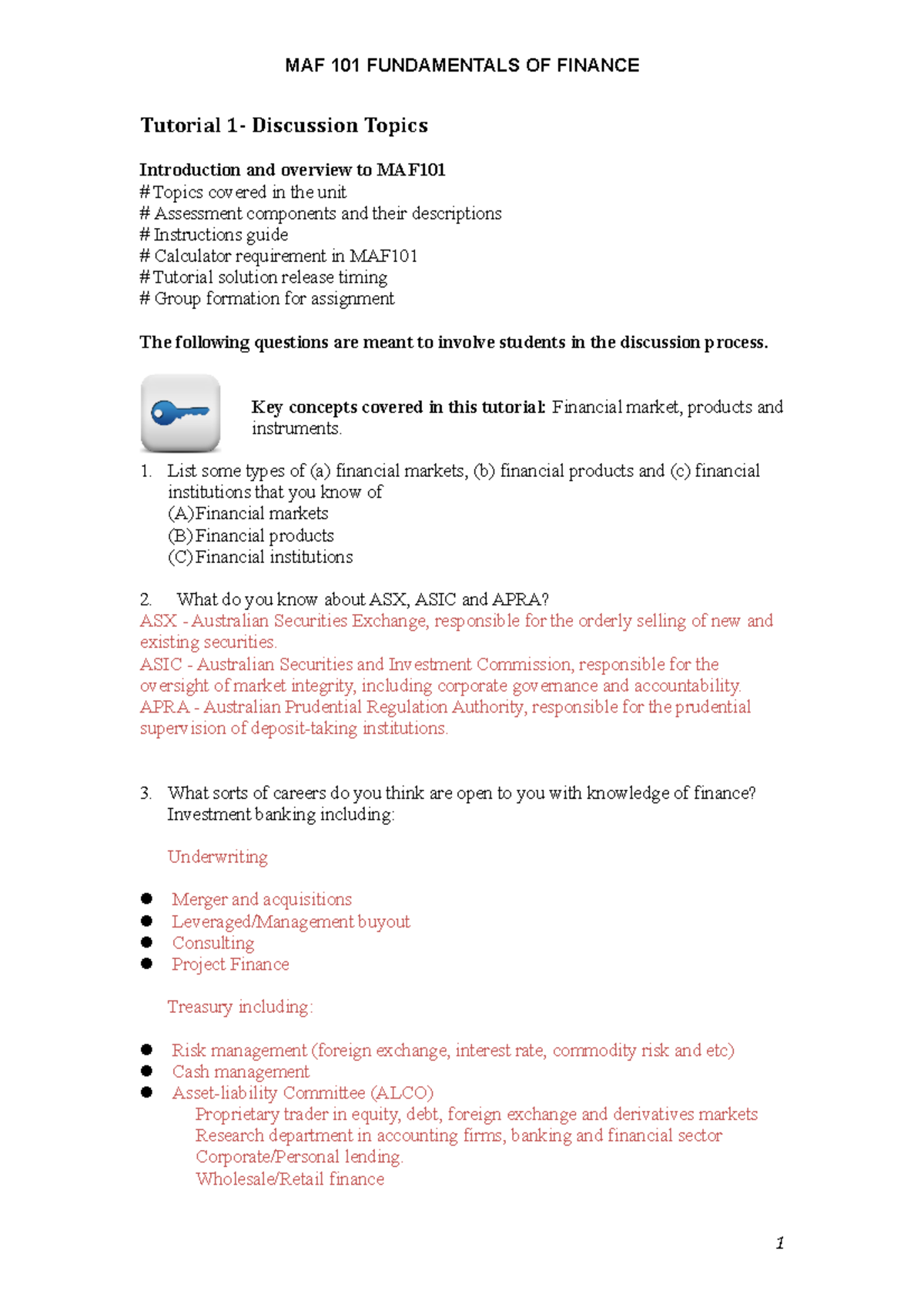 MAF101 T2 Tutorial 01 Questions Introduction to Unit - MAF 101 ...