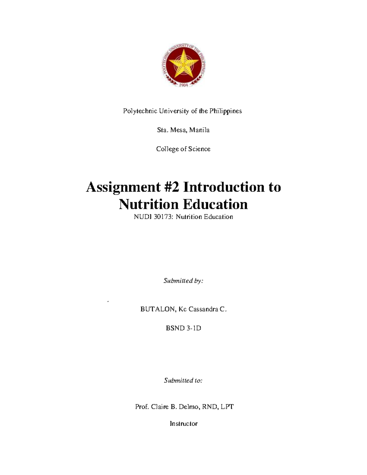 Butalon Assignment #2 - Polytechnic University of the Philippines Sta ...