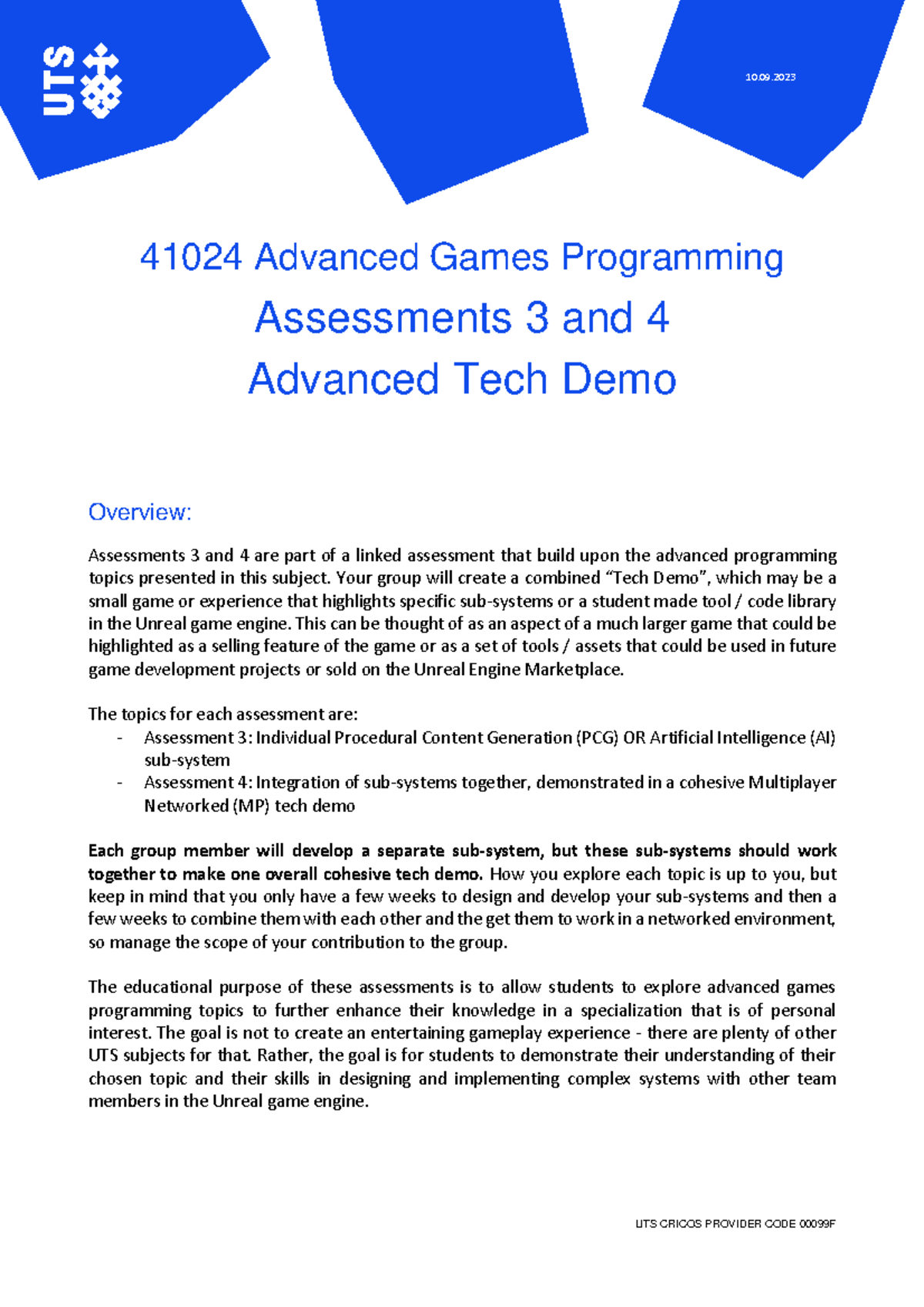 Assessment 3 and 4 (2023) - 41024 Advanced Games Programming ...