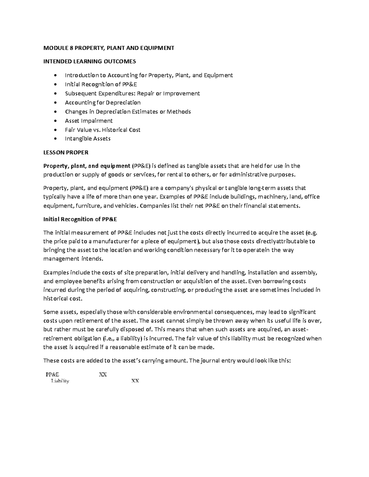 Module-8-Property-Plant-and-Equipment - MODULE 8 PROPERTY, PLANT AND ...