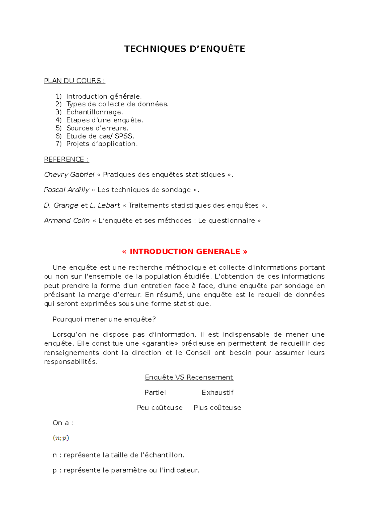 53c402a2546ee - ENQUÊTE SOCIALE - TECHNIQUES D’ENQUÊTE PLAN DU COURS ...