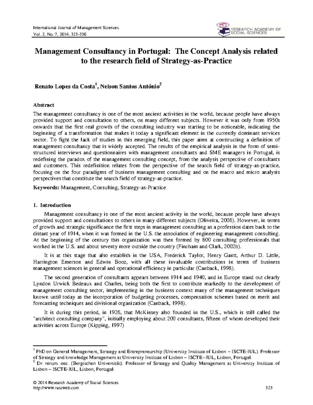 Management Consultancy in Portugal The C - © 2014 Research Academy of ...