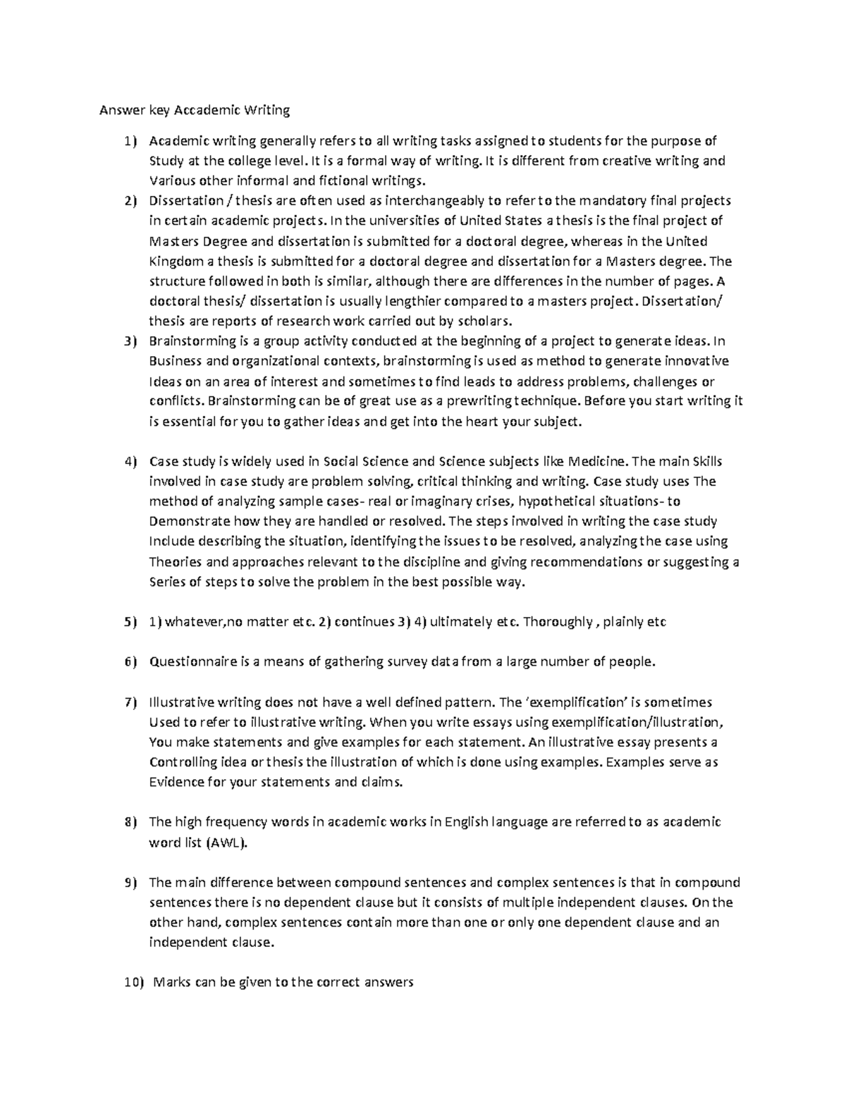 Academic writing answer key - Answer key Accademic Writing Academic ...