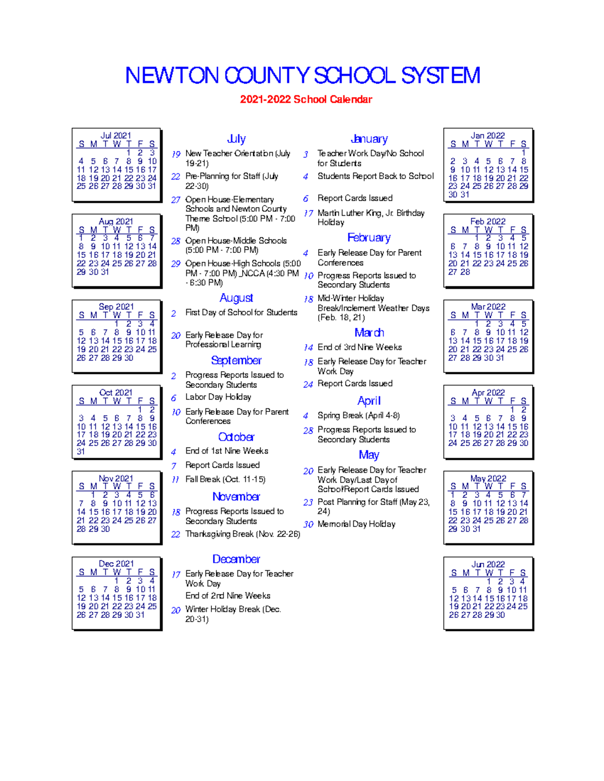2021-2022 Approved Calendar - July 19 New Teacher Orientation (July 19 ...