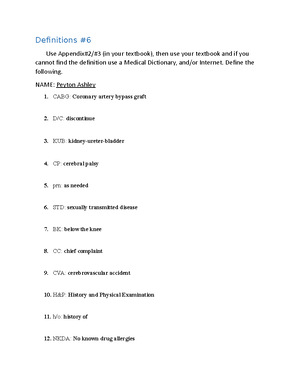 Definitions Chapter 1 Medical Term - Definitions #1 Use Appendix#2/#3 ...