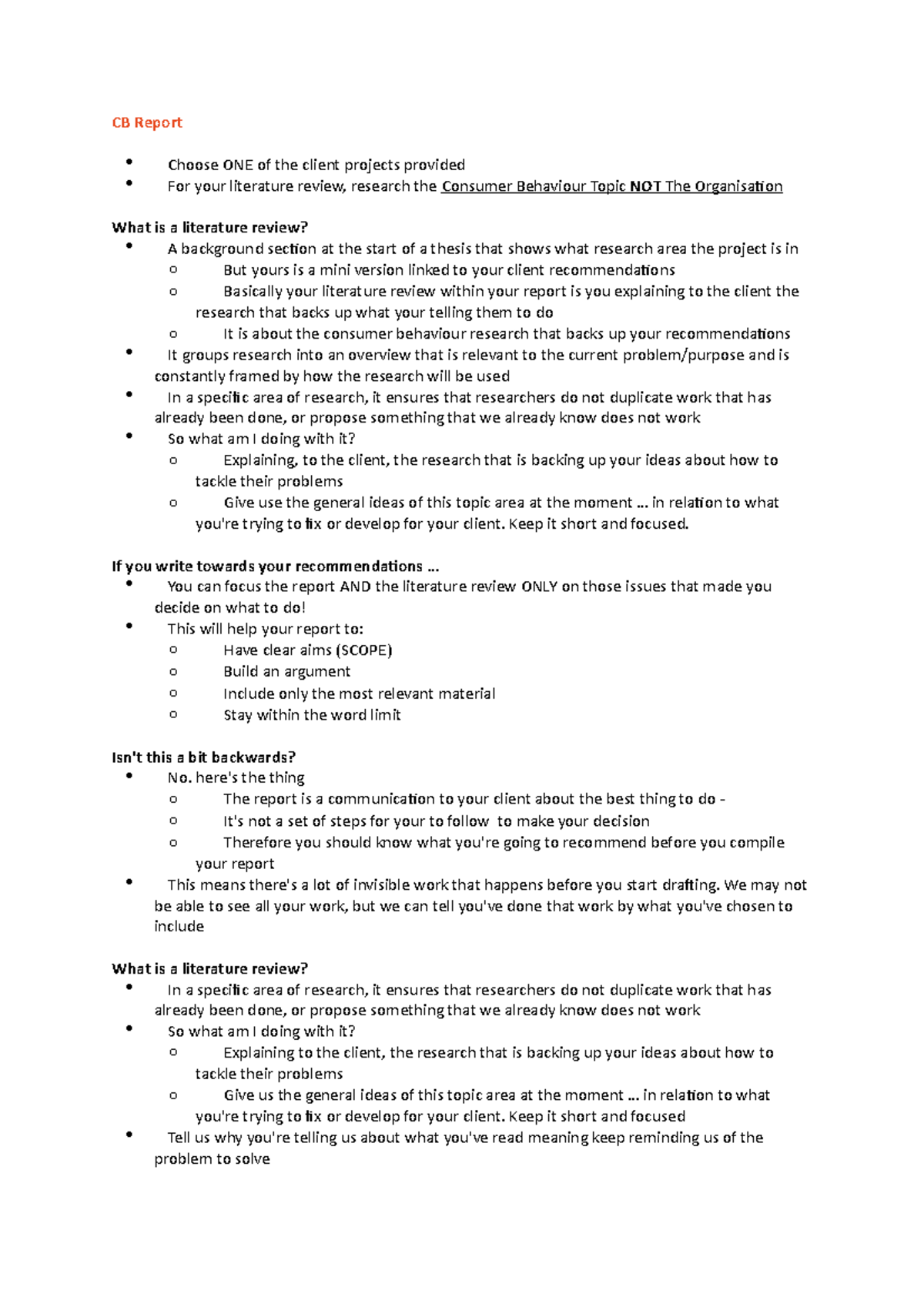 Consumer Behaviour Report notes and - CB Report Choose ONE of the ...
