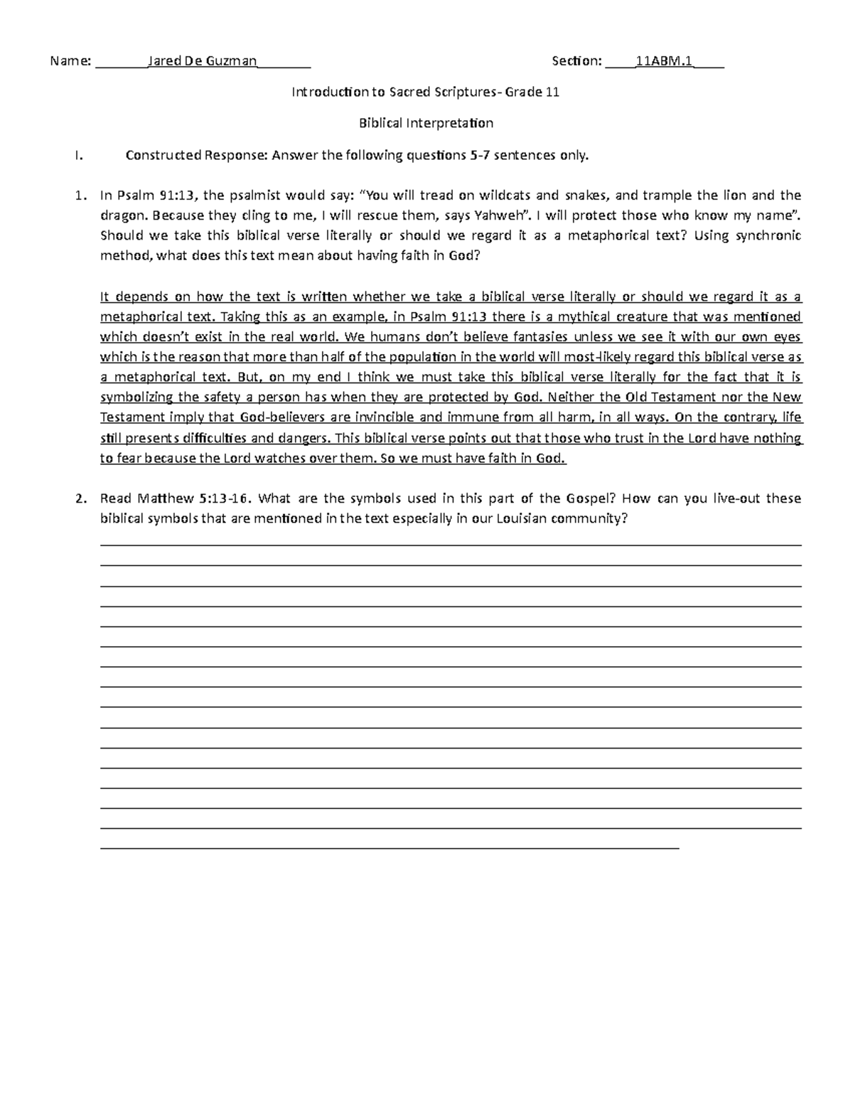 Qui z 2 Cl 11 2nd grading - hjtjtj - Name: Jared De Guzman Section ...