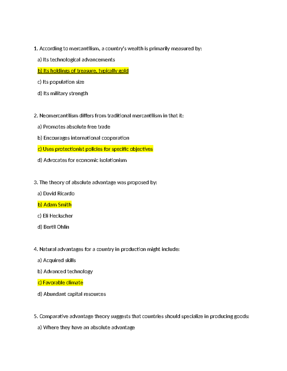 Econ-test-bank - test bank - 1. According to mercantilism, a country's ...