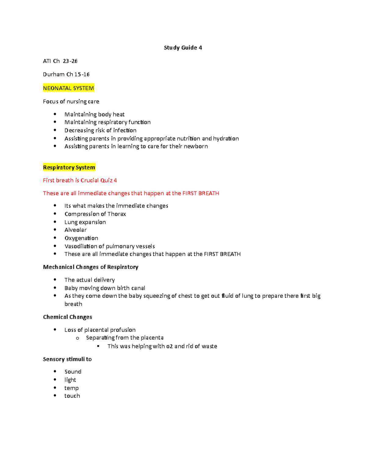 Study guide 4 Red based on quiz - Study Guide 4 ATI Ch 23- Durham Ch 15 ...