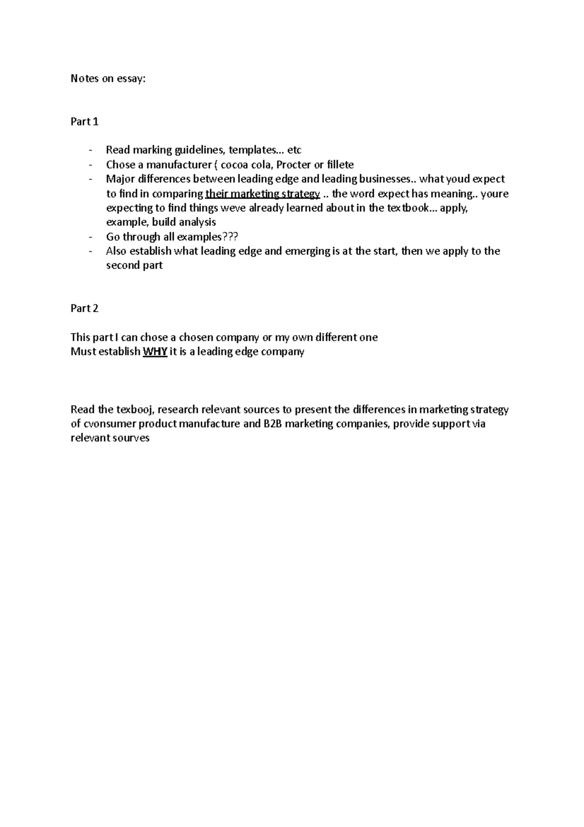 Notes on essay copy - Notes on essay: Part 1 Read marking guidelines ...