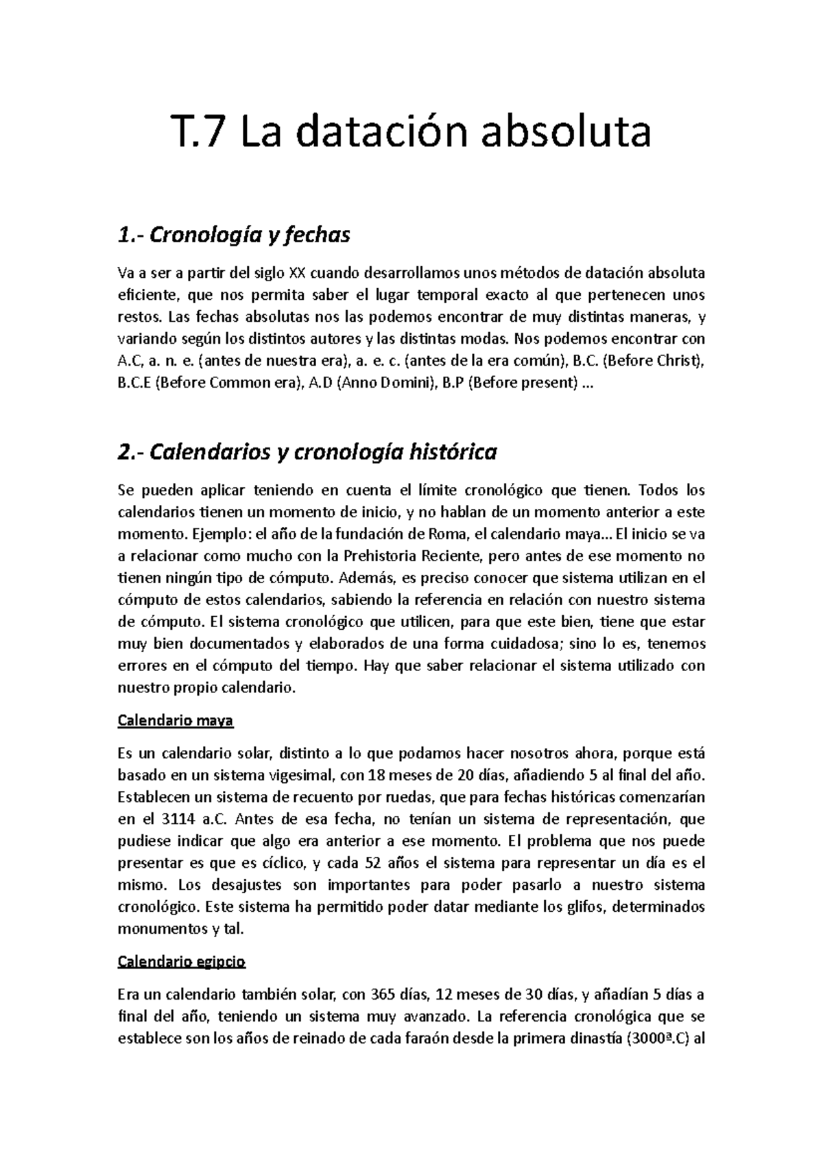 T.7 La datación absoluta - Cronología y fechas Va a ser a partir del ...