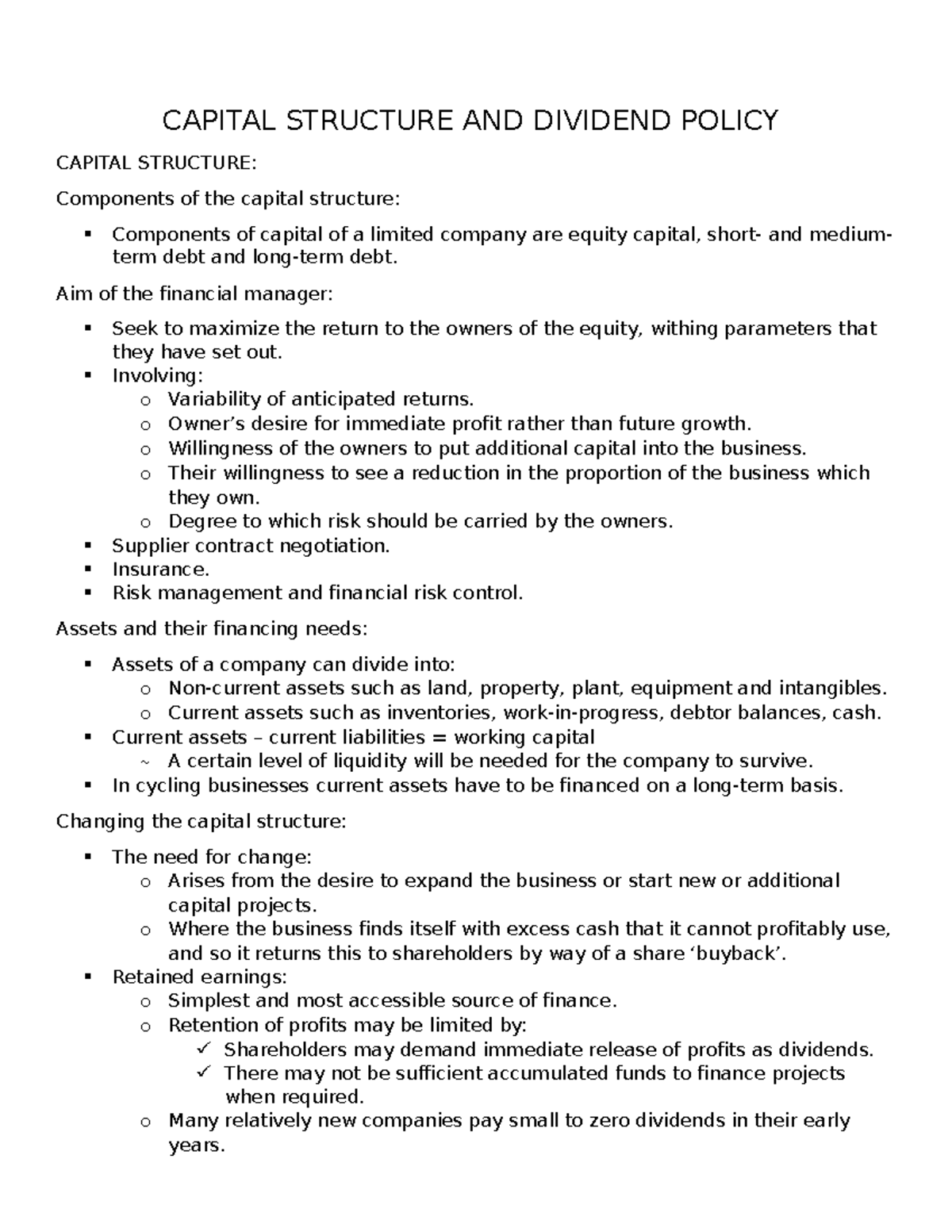 FBS LA 5 - CAPITAL STRUCTURE AND DIVIDEND POLICY CAPITAL STRUCTURE ...