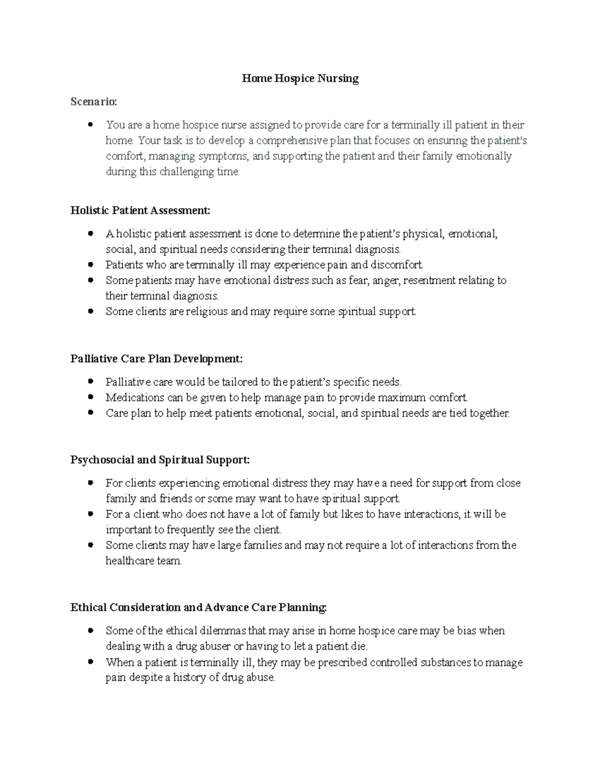 Home Hospice Nursing - Home Hospice Nursing Scenario: You are a home ...