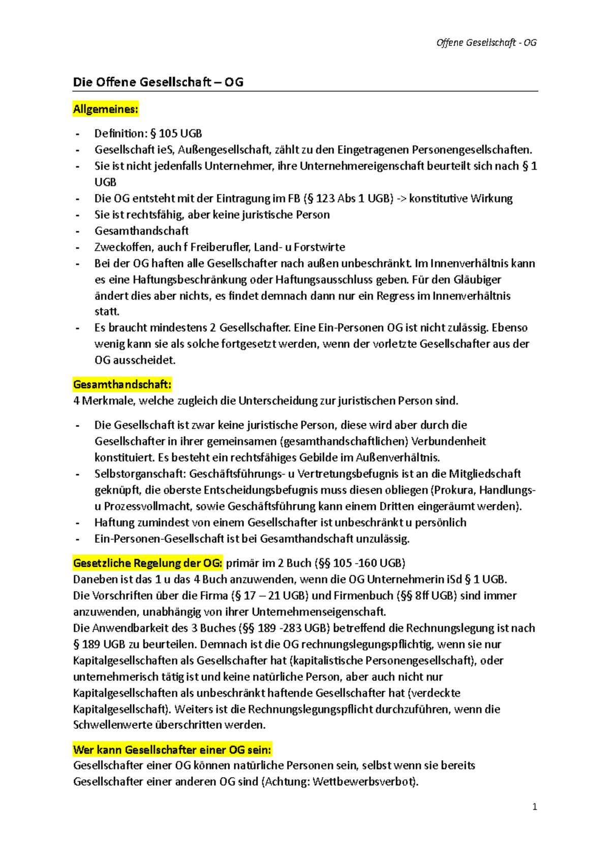Zusammenfassung OG - Offene Gesellschaft - Die Offene Gesellschaft – OG ...