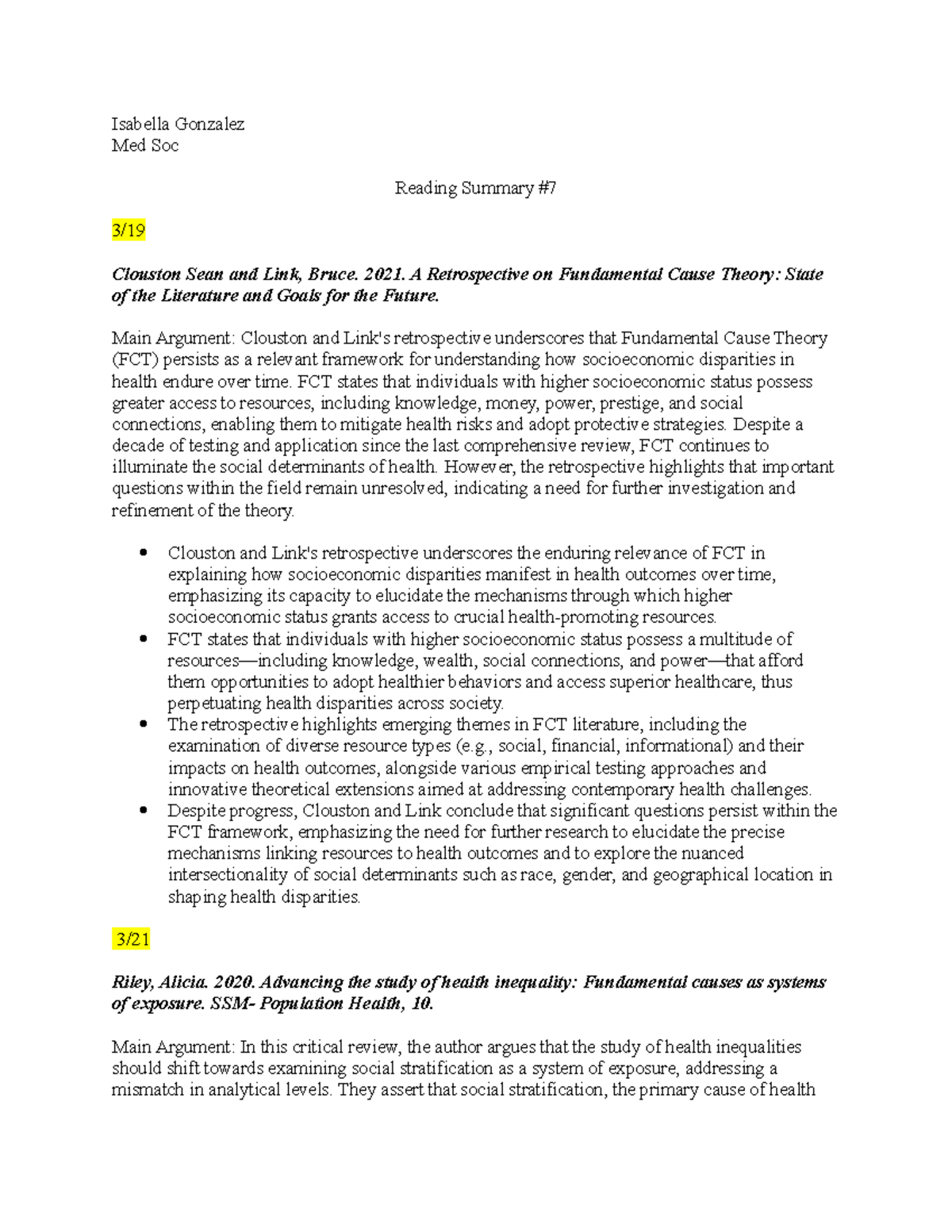Reading Summary 7 - Isabella Gonzalez Med Soc Reading Summary # 3 ...