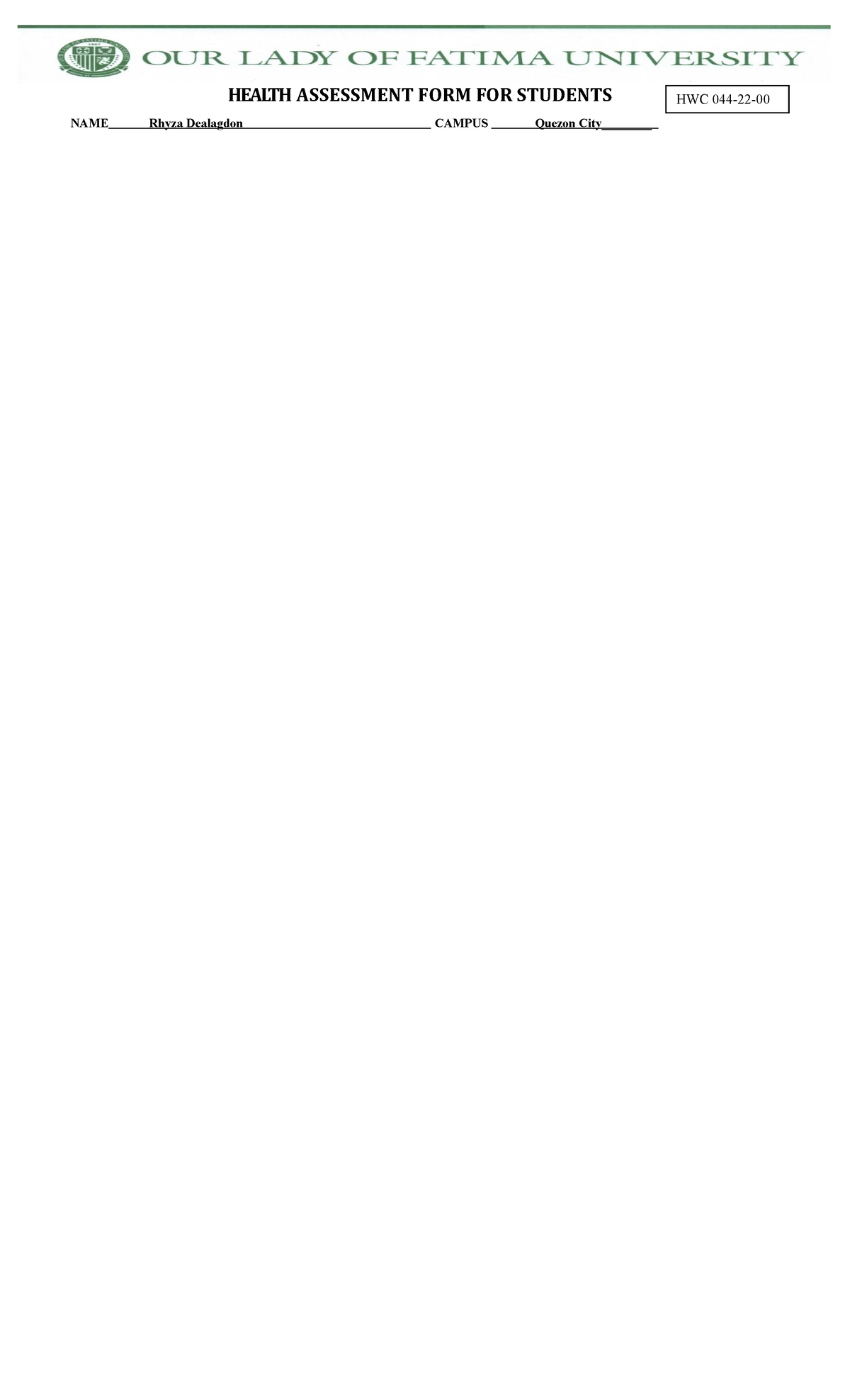 Student-HAF-REV (1) - ito lag - HEALTH ASSESSMENT FORM FOR STUDENTS ...