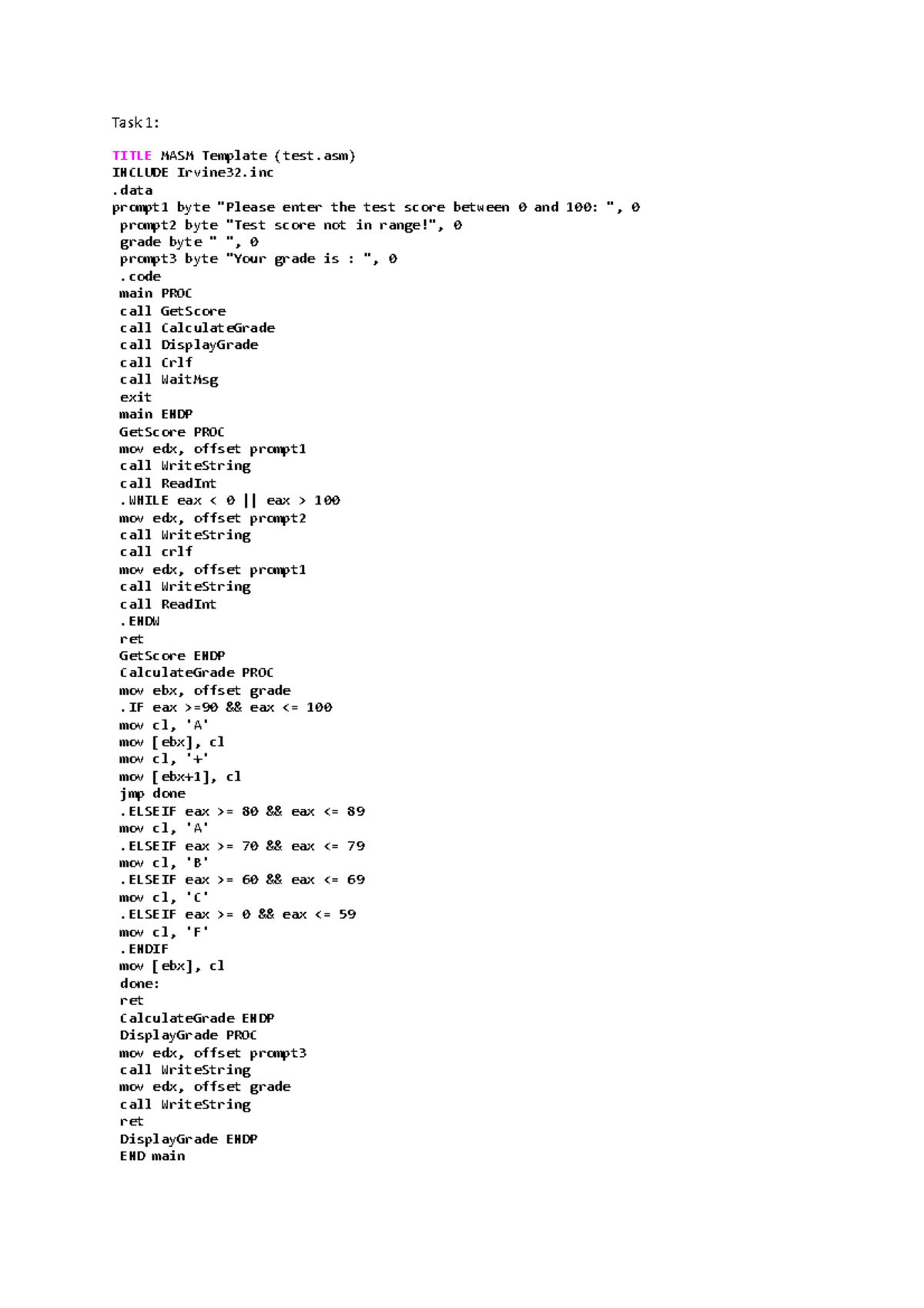 Coal Lab 05 - xyz - TITLE MASM Template (test) INCLUDE Irvine32 .data ...