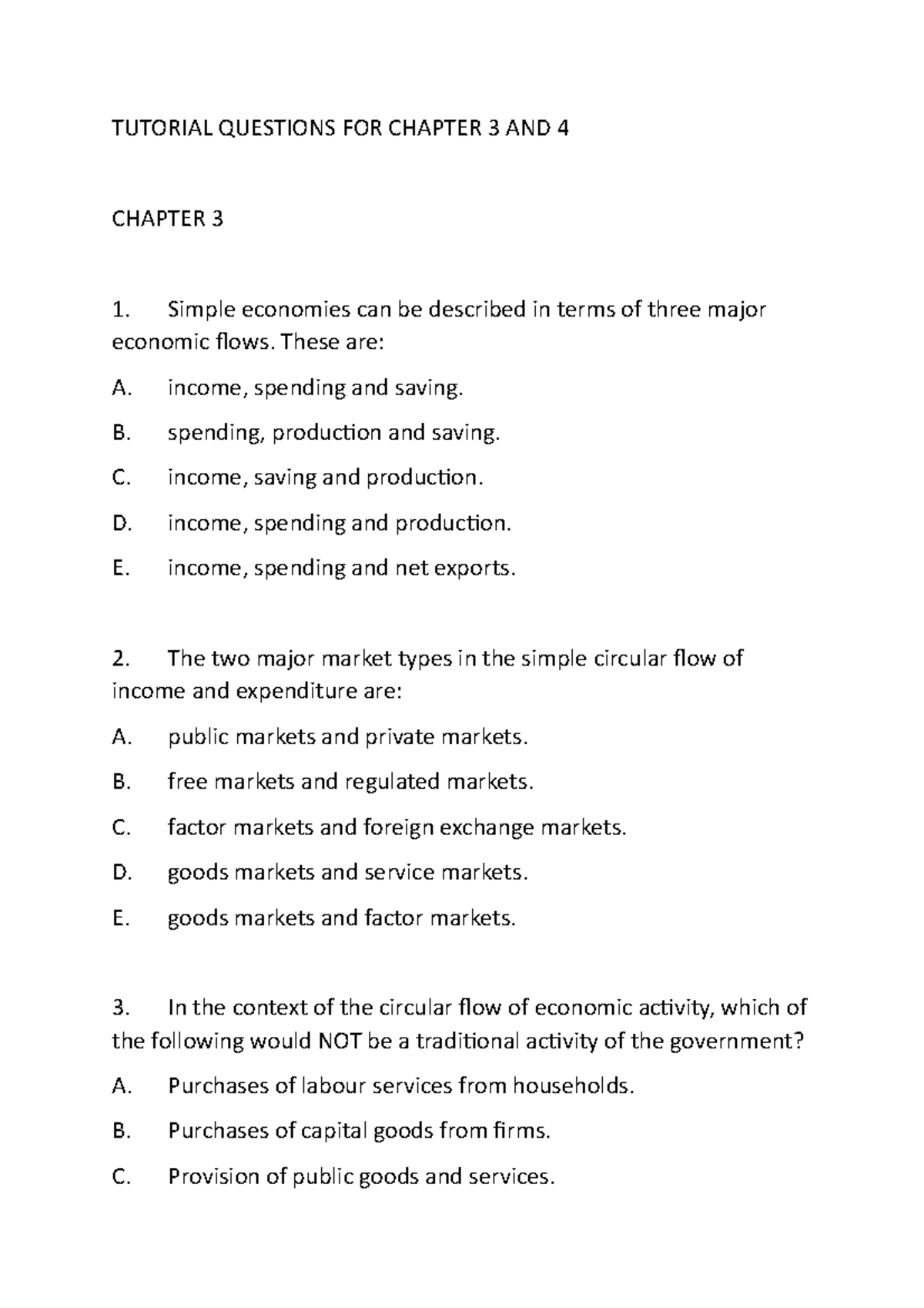 Ttt 3 n 4 - Tutorial Questions on Chapter 2 - TUTORIAL QUESTIONS FOR CHAPTER 3 AND 4 CHAPTER 3 1 ...