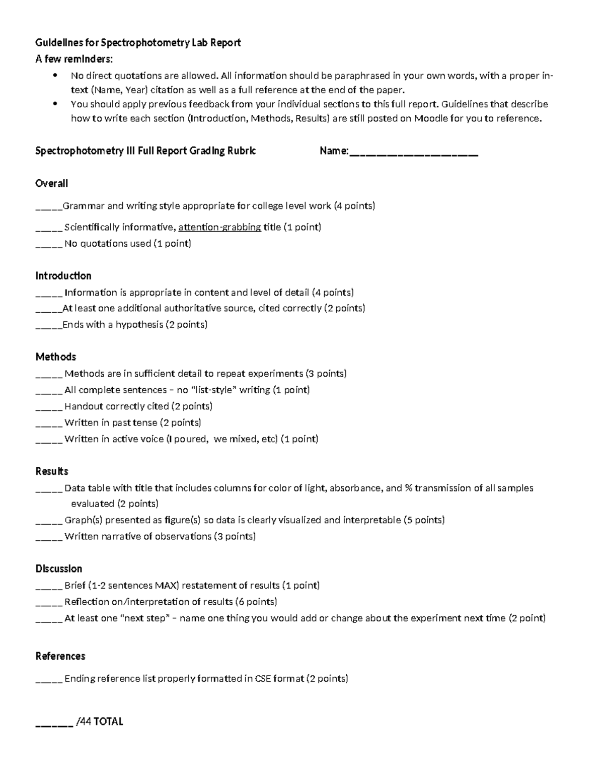 Rubric - Spec III red cabbage and pigments full report - Guidelines for ...