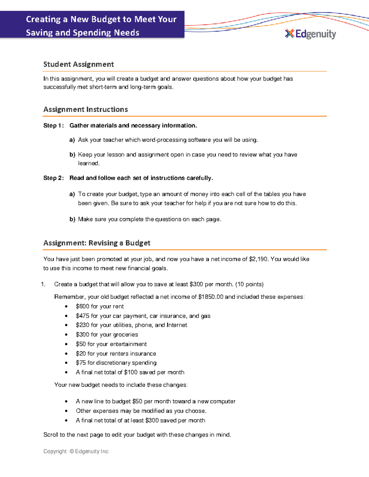 Kami Export - Creating a New Budget Student Assignment - Copyright ...
