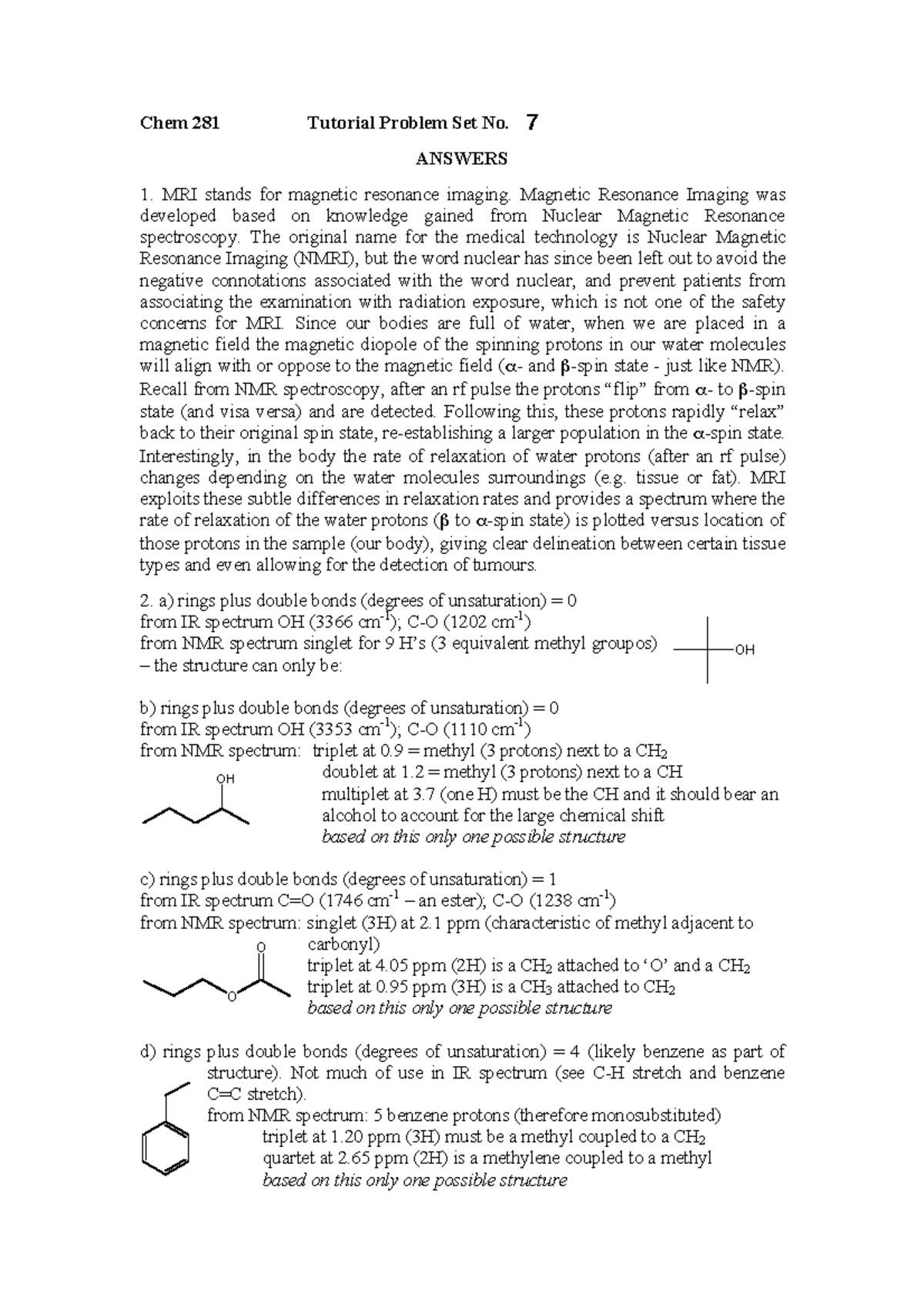 [CHEM] Tutorial 7 - Solutions - Chem 281 Tutorial Problem Set No. 6 ...