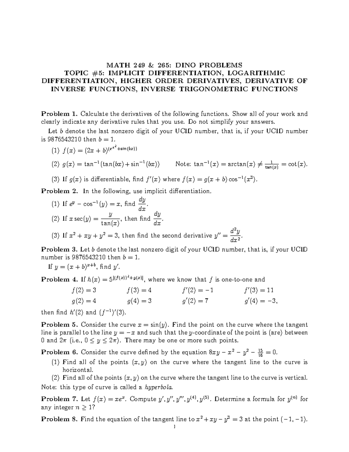 5 log implicit inv-to-post - MATH 249 & 265: DINO PROBLEMS TOPIC #5 ...