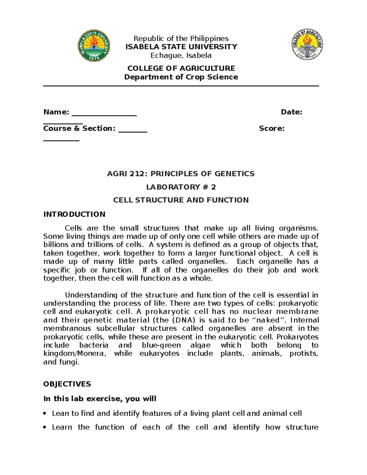 Laboratory-2 - Assignment - Republic of the Philippines ISABELA STATE UNIVERSITY Echague ...