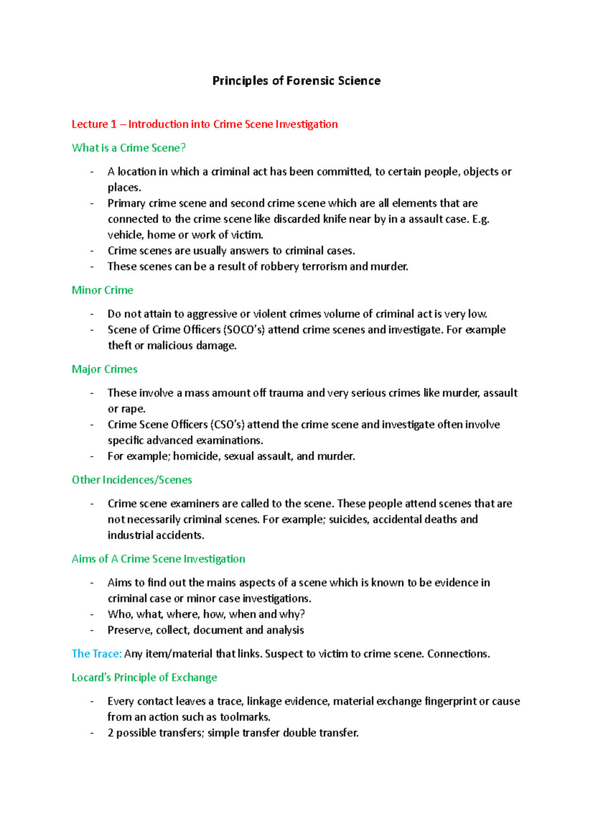 Principles of Forensic Science Study Notes - Principles of Forensic ...