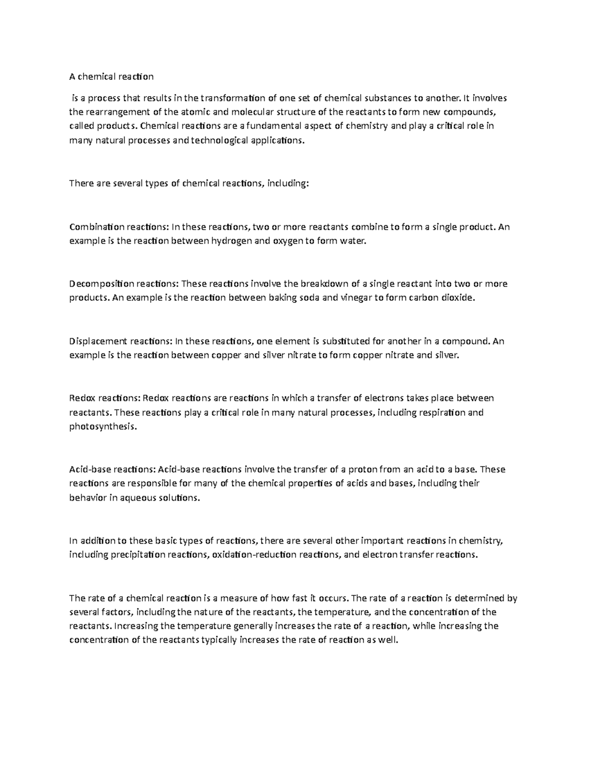 A chemical reaction - It involves the rearrangement of the atomic and ...