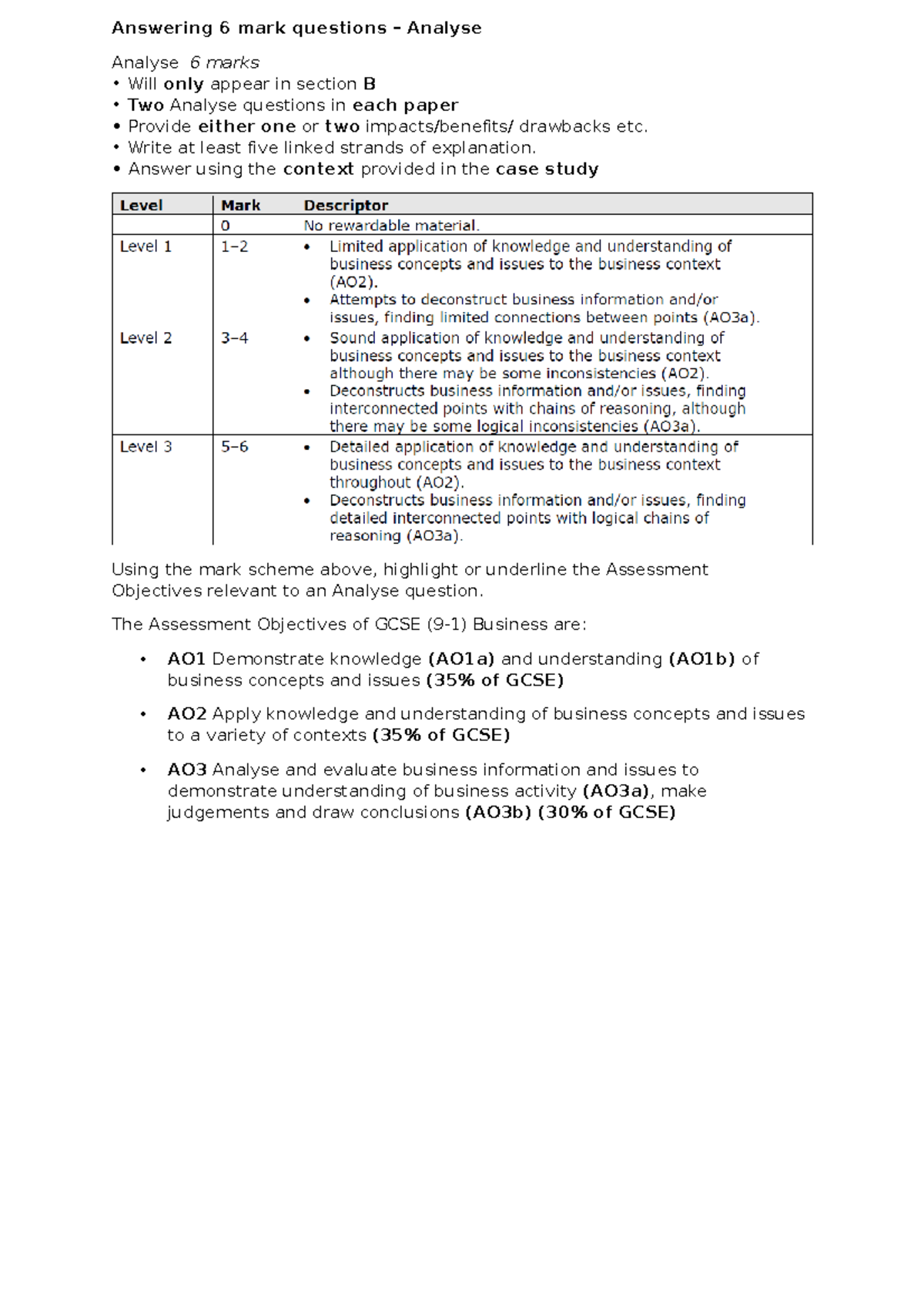 Answering 6 mark analyse questions - Answering 6 mark questions ...