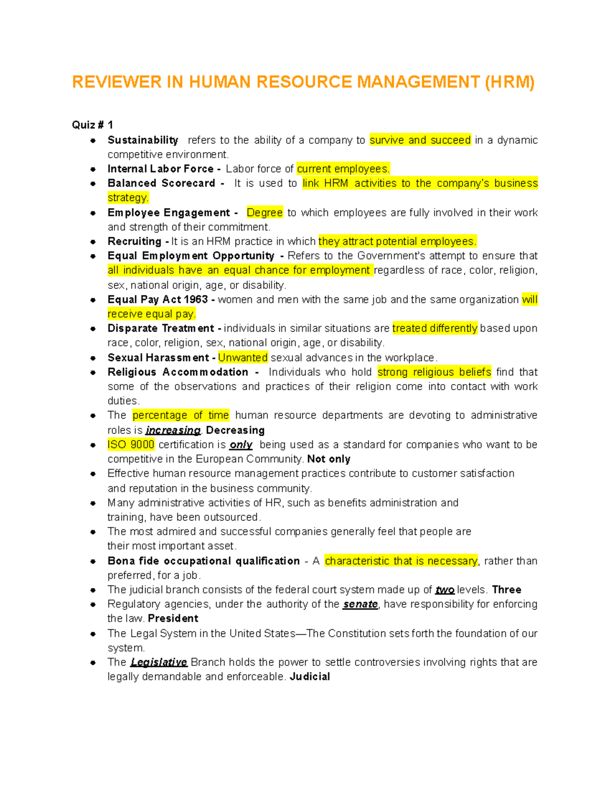 HRM-Reviewer - Summary Human Resource Management: Back to Basics ...