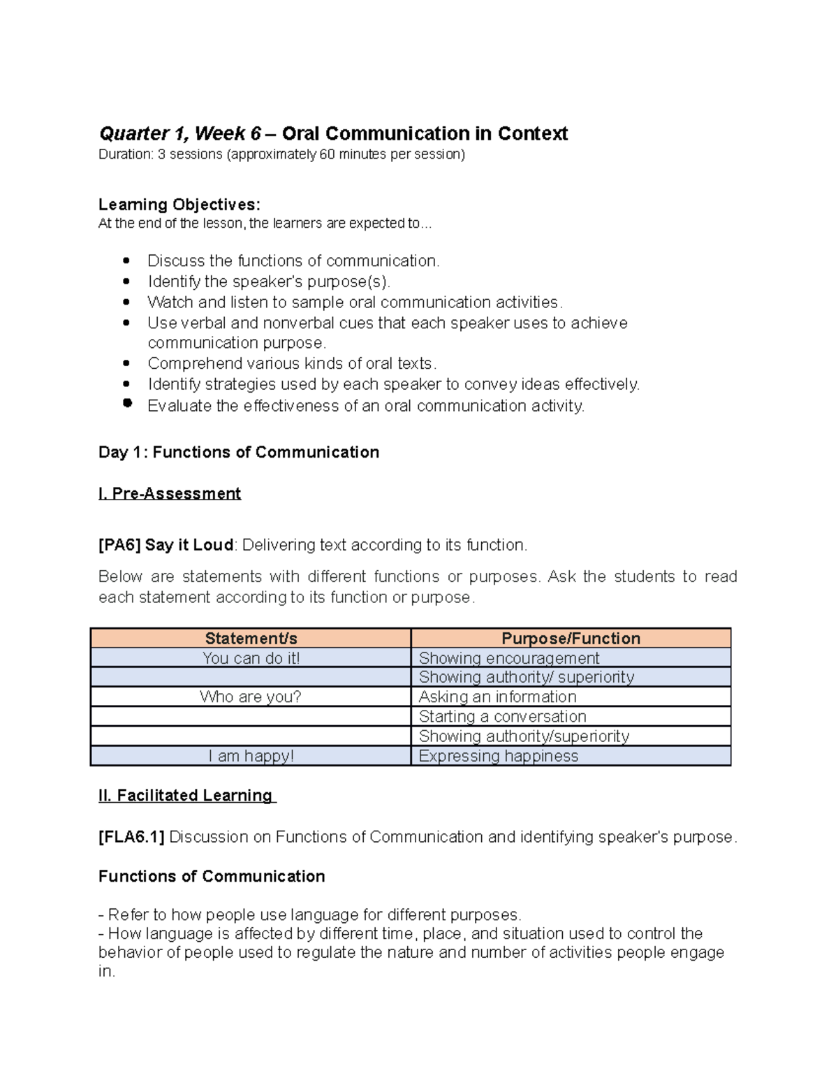 Prompt - Oral Communication in Context Week 6 - Quarter 1, Week 6 ...