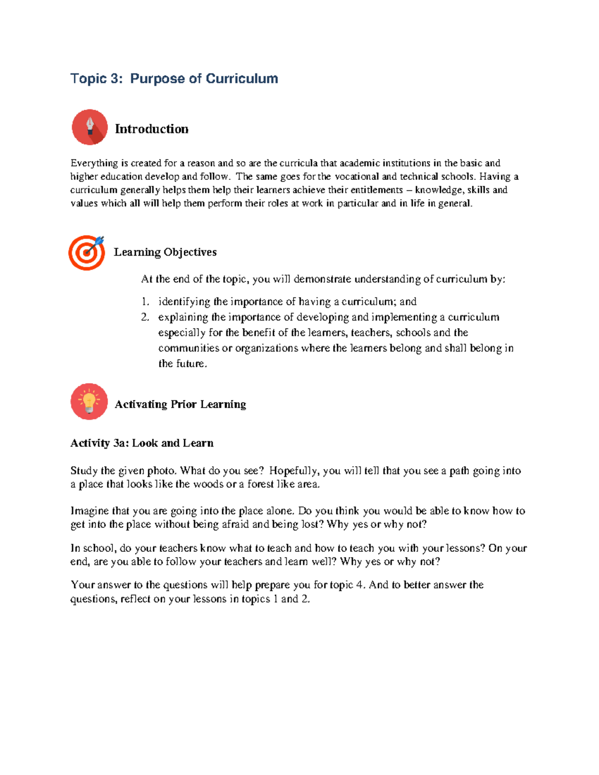 AOL Topic 3 - assessment of learning - Topic 3: Purpose of Curriculum ...