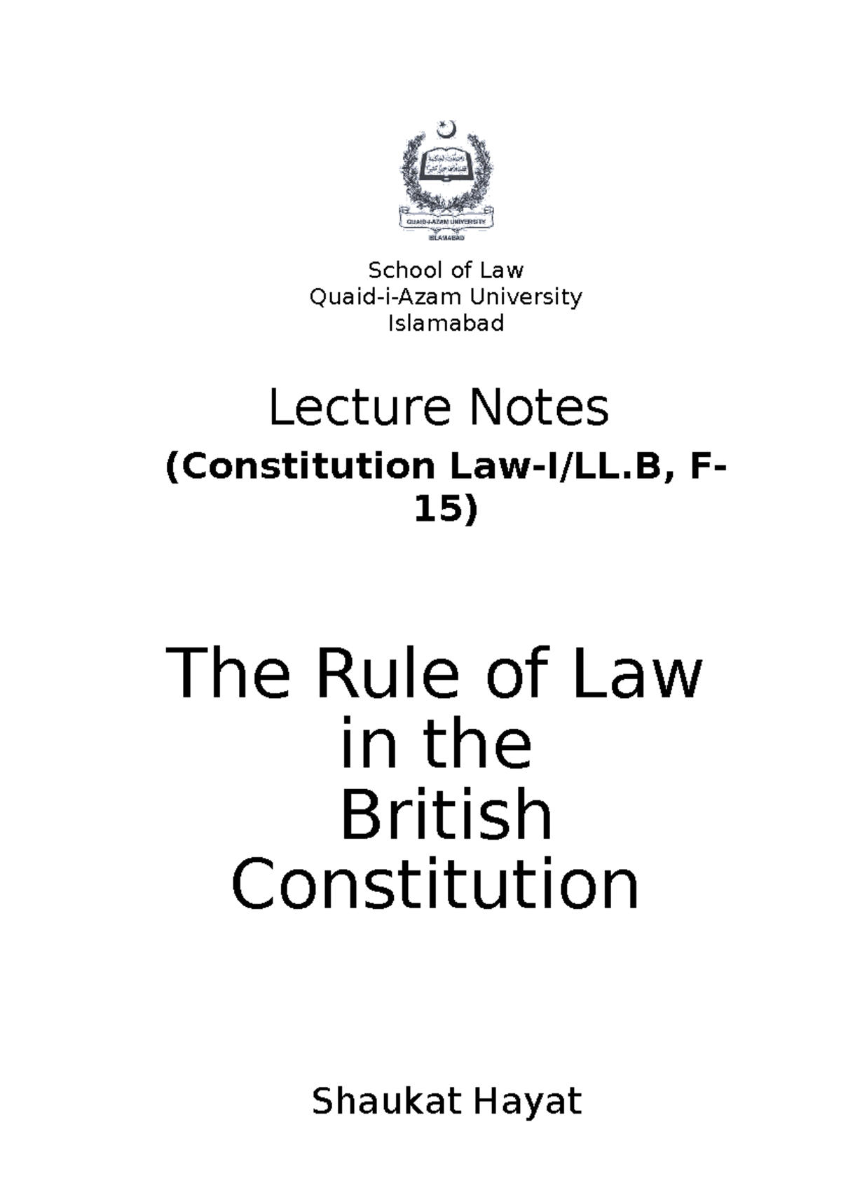 Lecture Notes- The Rule of Law - School of Law University Islamabad ...
