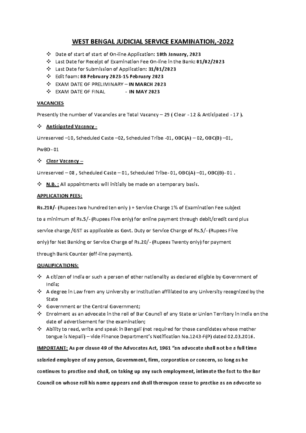 Notification-of-wb - Znnz - WEST BENGAL JUDICIAL SERVICE EXAMINATION ...