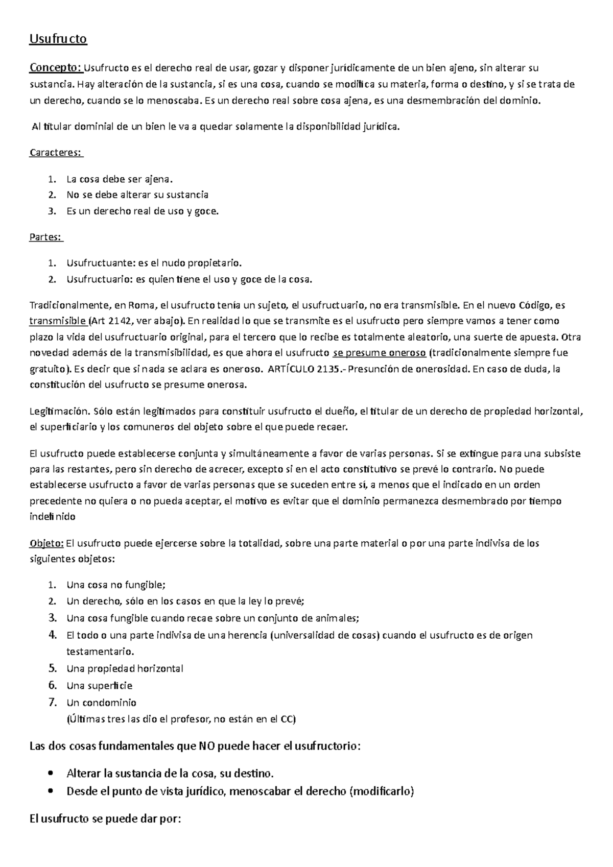 Usufructo completo - Usufructo Concepto: Usufructo es el derecho real ...