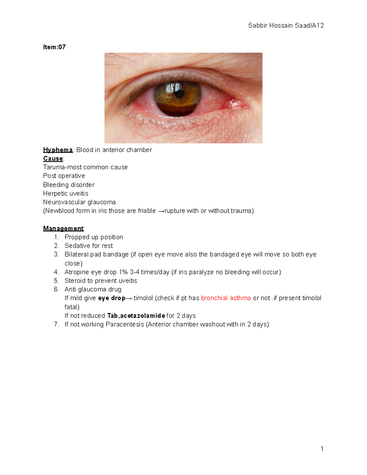 Hyphma,chemical inj - Good - Sabbir Hossain Saad/A Item: Hyphema: Blood ...