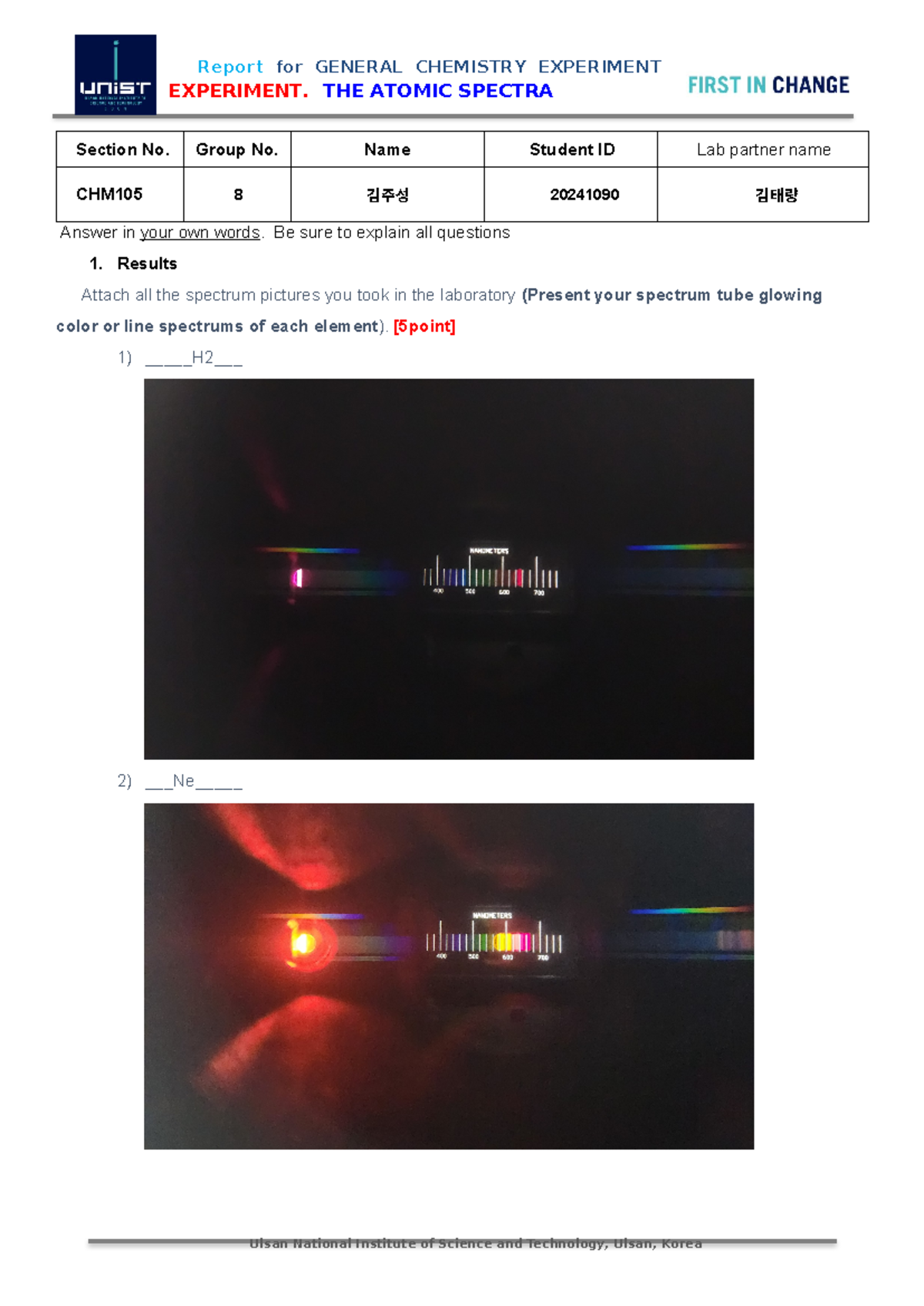 Exp.5 Post-lab The atomic spectra 김주성 - EXPERIMENT. THE ATOMIC SPECTRA ...