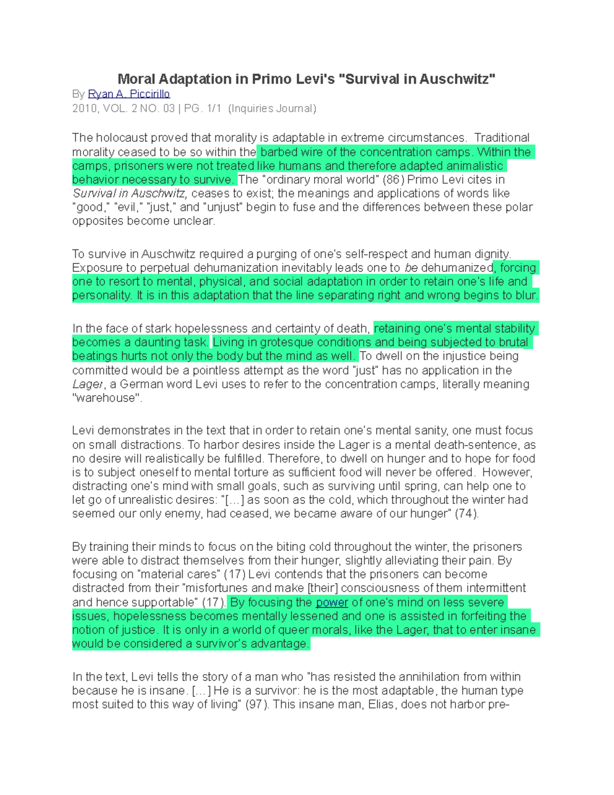 Copy of -Moral Adaptation in Primo Levi's "Survival in Auschwitz ...