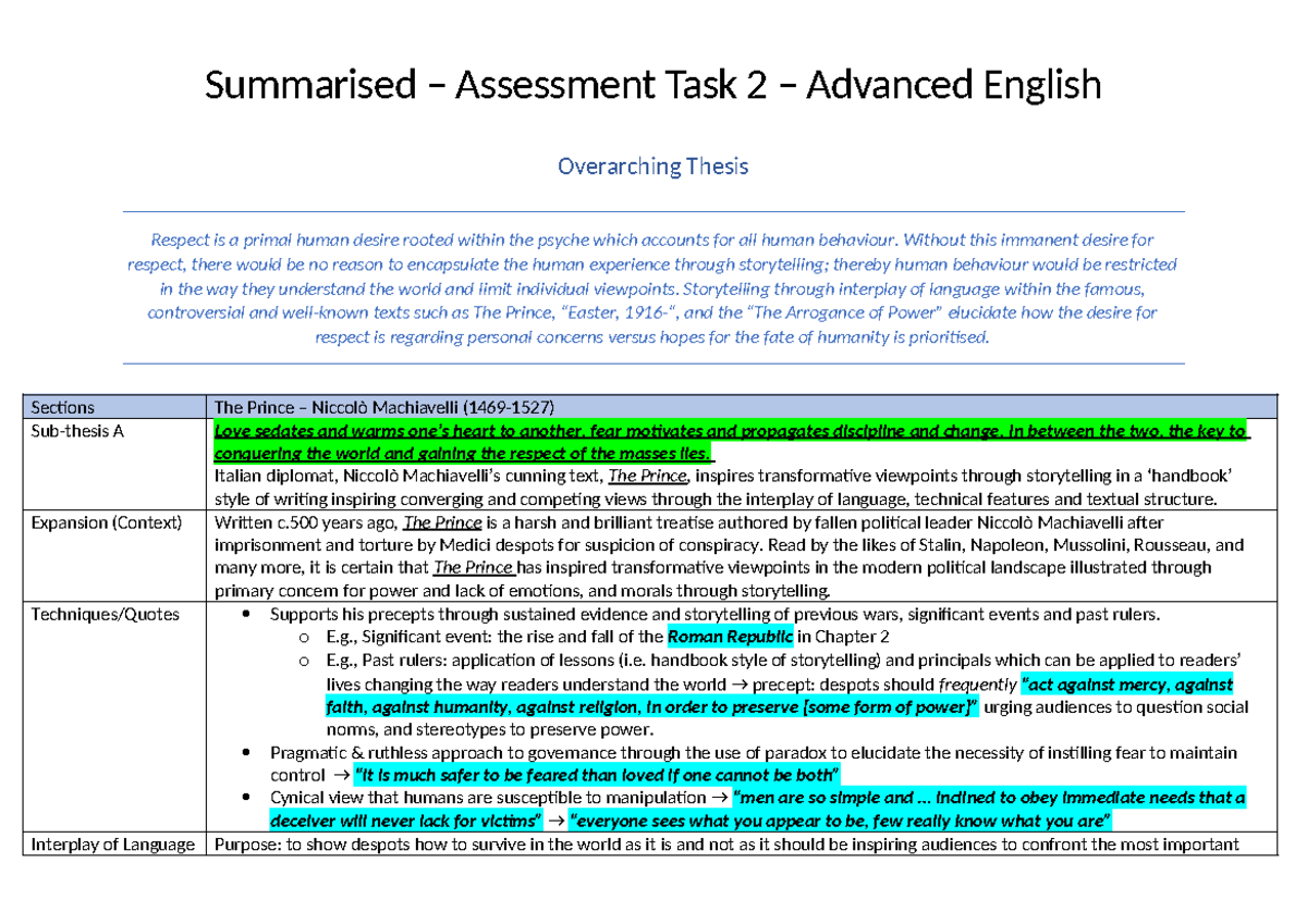 Summarised – Assessment Task 2 – Advanced English - Summarised ...