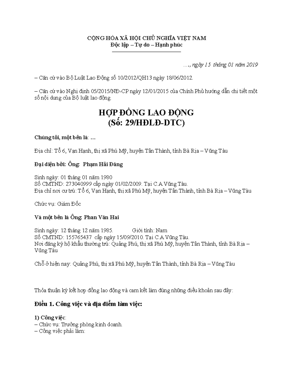 Mau hop dong lao dong moi nhat 2019 - CỘNG HÒA XÃ HỘI CHỦ NGHĨA VIỆT ...