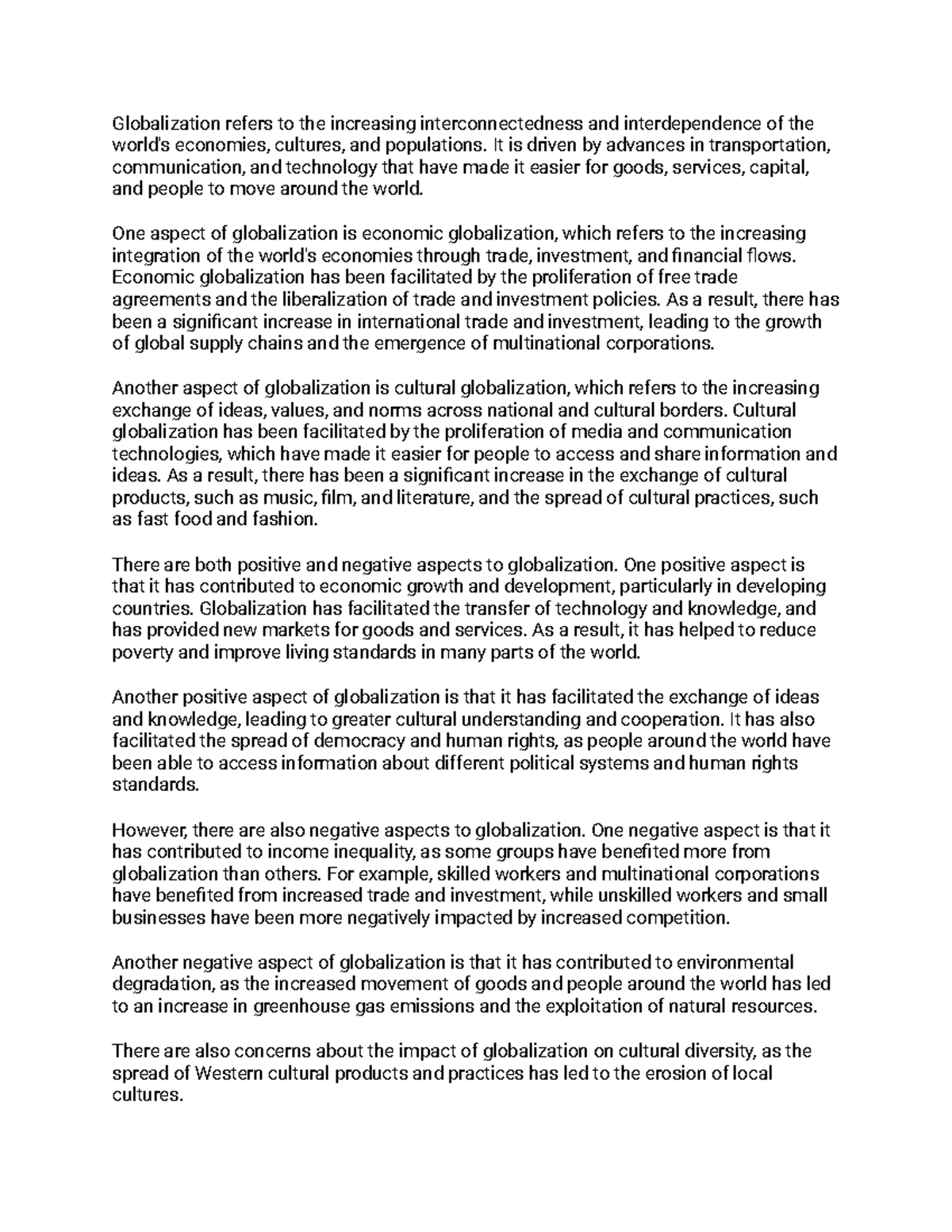 Globalization - lecture notes - Globalization refers to the increasing ...