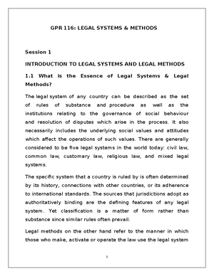 Legal systems and methods lecture notes - LEGAL SYSTEMS & METHODS ...